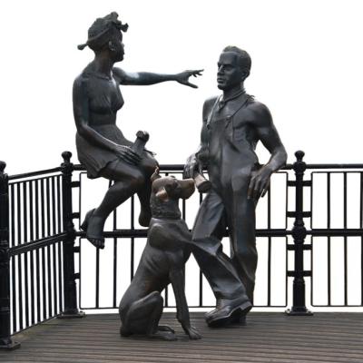 China Outdoor Garden Decor Custom Engraved Antique Classical Metal Cowboy with Dog Sculpture for sale