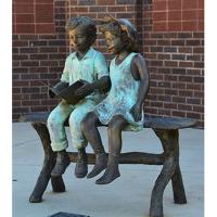 China metal sculpture custom made children on bench large outdoor bench sculpture For Sale for sale
