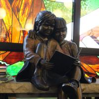 China metal sculpture custom made children on bench large outdoor bench sculpture For Sale for sale
