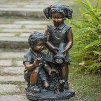 China Carved European Bronze Children Fishing Sculpture for Modern Outdoor Garden Decoration for sale