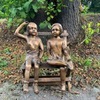 China Carved European Bronze Children Fishing Sculpture for Modern Outdoor Garden Decoration for sale