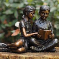 China Carved European Bronze Children Fishing Sculpture for Modern Outdoor Garden Decoration for sale