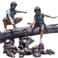 China Custom Bronze Children Sculpture Walking on single-plank bridge on Wood For Sale for sale