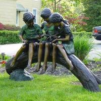 China Custom Bronze Children Sculpture Walking on single-plank bridge on Wood For Sale for sale