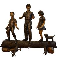China Manufacture Wholesale Bronze Reading Book Boy Girl Sculpture Bronze Children Statue Kids Sculpture For Decor for sale