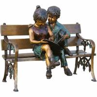 China Manufacture Wholesale Bronze Reading Book Boy Girl Sculpture Bronze Children Statue Kids Sculpture For Decor for sale