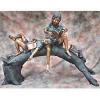 China Life size bronze child statue outdoor garden decoration bronze kids and tree sculpture For Sale for sale
