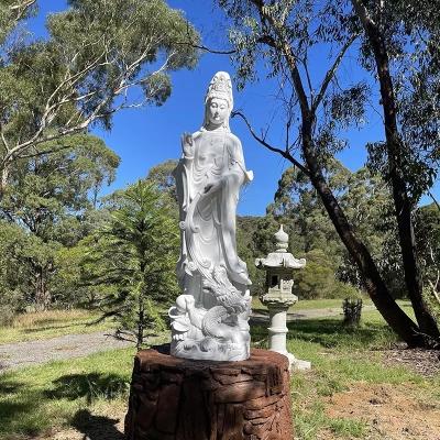 China Traditional Design Style Large Natural Stone Kwan Im Statue Buddha Guanyin Sculpture for sale