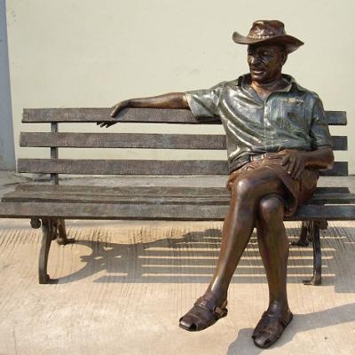 China Custom Life Size Sitting On Bench Bronze Figure Man Sculpture For Outdoor for sale
