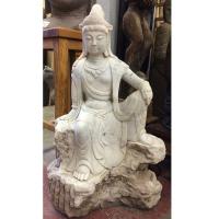 China Outdoor Garden Decor Large Natural Stone Marble Kuan Yin Statue Buddha Guanyin Sculpture for sale