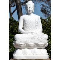 China White Marble Buddha Sitting On Lotus Statue Hand Carved Religious White Marble Natural Stone Carving Marble Buddha Sculpture for sale