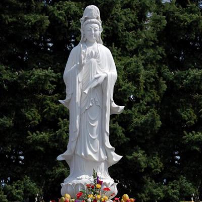 China Guan Yin Buddha Statue for Theme Park White Marble Stone Sculpture Customized Size for sale