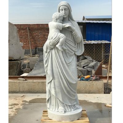 China 2024 Popular Religious Sculpture Natural White Marble Statue of Virgin Maria and Baby Jesus for sale