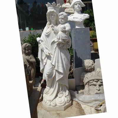 China Outdoor Natural Marble Virgin Mary and Baby Statue in Traditional Design for Your for sale