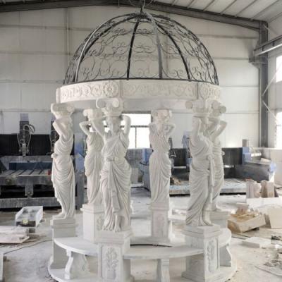 China Custom Garden Decoration Marble Gazebo with Women Statues Life Size and Customizable for sale