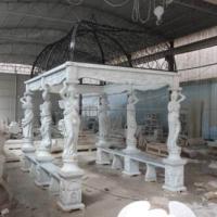 China Custom Garden Decoration Marble Gazebo with Women Statues Life Size and Customizable for sale