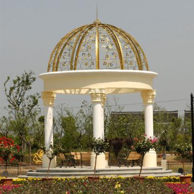 China Custom Handmade Outdoor Garden Large Size Egyptian Beige Marble Round Gazebo Wedding Decorations With Column for sale