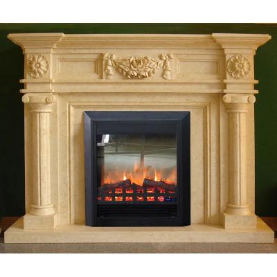 China Customized Hand Carved Beige Color Arched Marble Fireplace for Indoor Decoration for sale