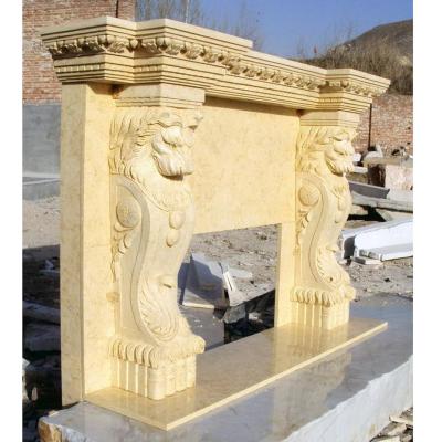 China Customized home beige color arched marble fireplace surround for indoor decoration for sale