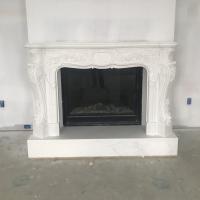 China Freestanding Installation Decorative Nature Beige Marble Fireplaces with Columns for sale