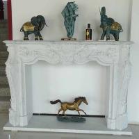 China French Modern Hand Carving Stone Beige White Marble Fireplace Mantel Surround Custom Size for sale
