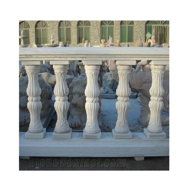 China Hand Carved Natural White Stone Balcony Baluster Railing Stair Design Marble Handrail for sale