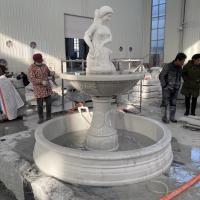 China Customized Large size  Natural Stone Outdoor white  Marble Fountains and girl figure Statue water fountain for decoration for sale
