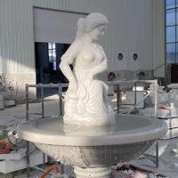 China Customized Large size  Natural Stone Outdoor white  Marble Fountains and girl figure Statue water fountain for decoration for sale