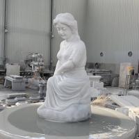China Customized Large size  Natural Stone Outdoor white  Marble Fountains and girl figure Statue water fountain for decoration for sale