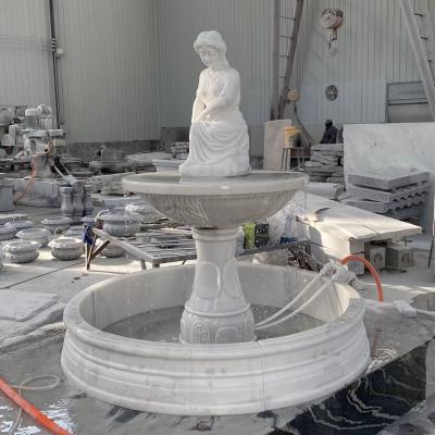 China Gorgeous Marble Fountain Statue Hand Carved Outdoor Garden Decoration with Girl Figure for sale