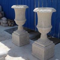 China Outdoor Garden Stone Products Customized Color Marble Planters with Lady Head Carving for sale