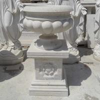 China Outdoor Garden Stone Products Customized Color Marble Planters with Lady Head Carving for sale