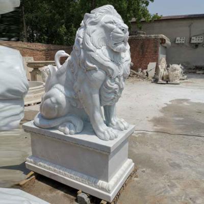 China Custom White Marble Garden Outdoor Decorative Stone Sculpture Lion Statue for sale