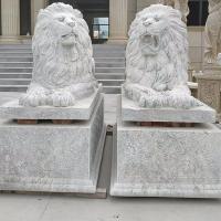 China Custom White Marble Garden Outdoor Decorative Stone Sculpture Lion Statue for sale