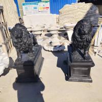 China Outdoor Standing Entrance Gate Life Size Marble Lion Sculpture in White Stone Carving for sale