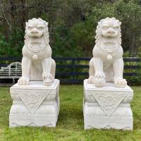 China Custom Outdoor Garden Decor Stone Carving White Marble Granite Lion Statues Sculpture For Sale for sale