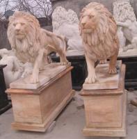 China Sunset Red Marble Lion Statue Figure Sculpture for Customized City Square Exhibition for sale