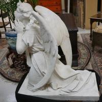 China 2024 Outdoor Cemetery Garden Hand Carved Natural Stone Marble Angel Statue Sculpture for sale