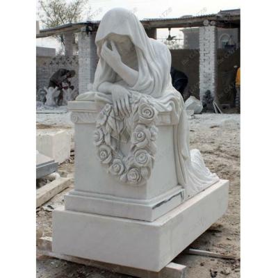 China Custom Handmade Marble/Granite Weeping Angel Statue for Outdoor Decor in Modern Style for sale