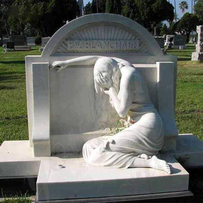 China Hand Carved Natural White Marble Weeping Angel Headstone Tombstone marble angel tombstone For Sale for sale