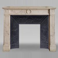 China Indoor Marble Sculpture French Fireplace with Black Insert and Custom Hand Carving for sale