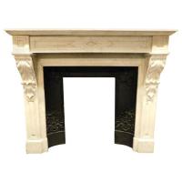 China Indoor Marble Sculpture French Fireplace with Black Insert and Custom Hand Carving for sale