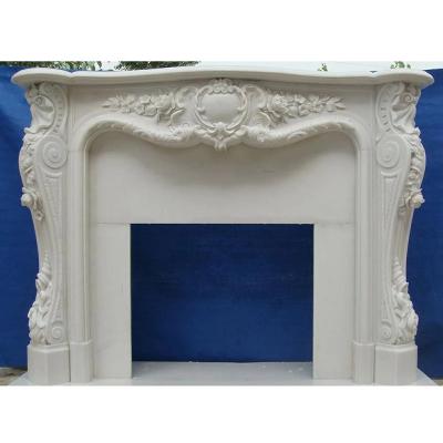 China Luxury design hand carved natural stone marble fireplace sculpture for Indoor Home Decor for sale
