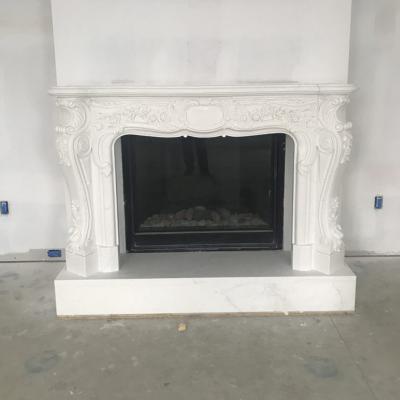 China Customized Color Marble Fireplace Mantel in Classic Design with Hand Carved Technique for sale