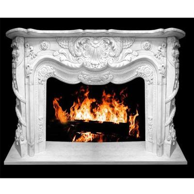 China Simple Design Stone Carving Custom Size Beige Marble Fireplace Surround for Home Decor for sale