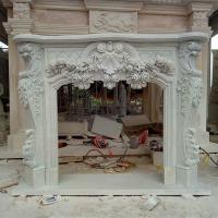 China Custom Indoor White Marble Culture Flower Carved Fireplace Mantels for Decoration for sale