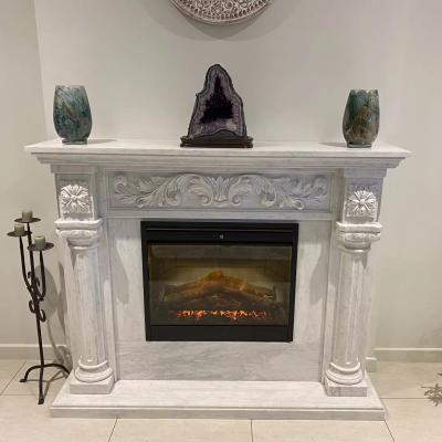 China Custom White Marble Fireplace Natural Indoor Decorative Hand Carved Marble Fireplace for sale