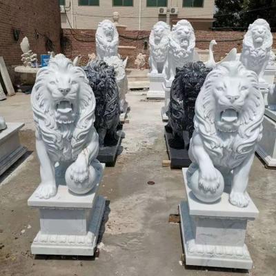 China Outdoor Garden decoration White Marble Lion Statue hand carved  life size stone animal sculpture for sale
