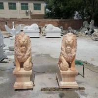 China Custom large size marble lion sculptures with balls hand-carved natural stone animal sculptures for outdoor garden decor for sale