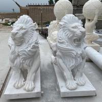 China Life Size Chinese Lion Natural Marble Garden Animal Sculpture for Theme Park Ornament for sale